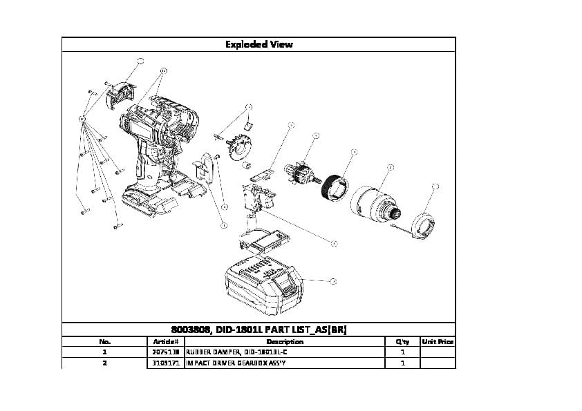 Part List & Explode DID1801L – Keyang Powertools